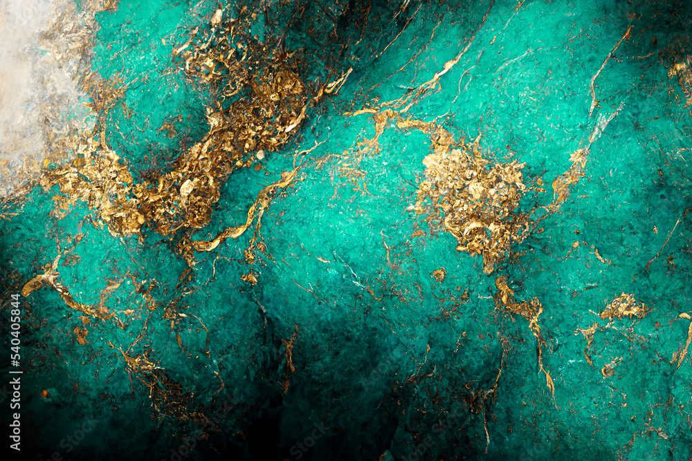 Spectacular realistic abstract backdrop of a whirlpool of teal and gold ...