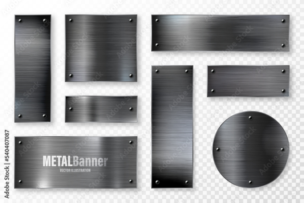Realistic black metal banners collection. Brushed steel or aluminium ...