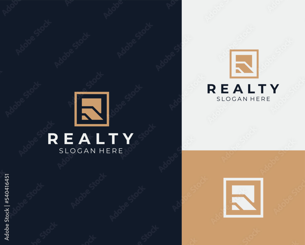 Vetor de Geometric letter R logo with square. Gold abstract letter R ...