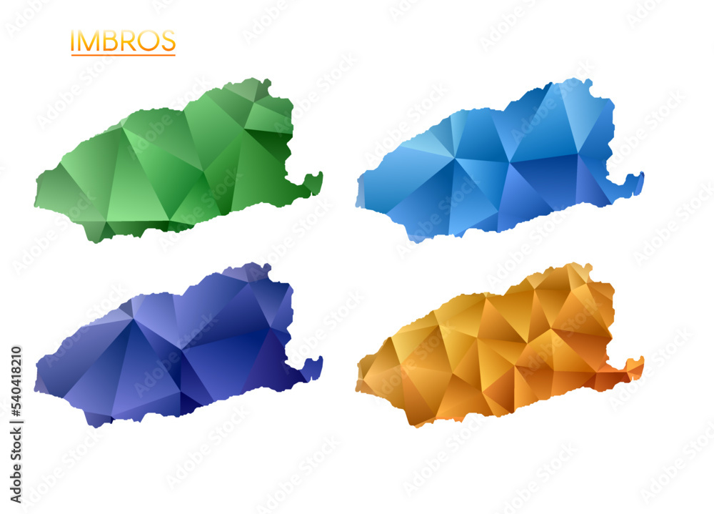 Set of vector polygonal maps of Imbros. Bright gradient map of island ...