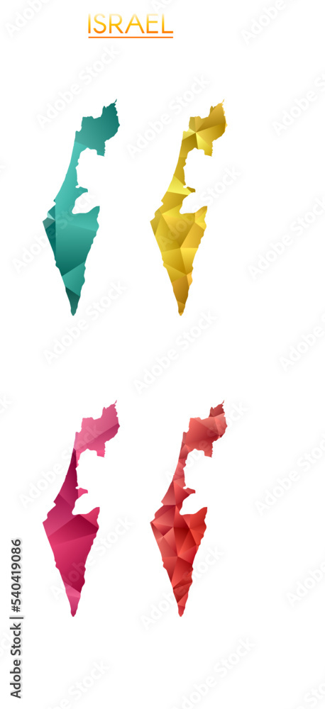 Set of vector polygonal maps of Israel. Bright gradient map of country ...