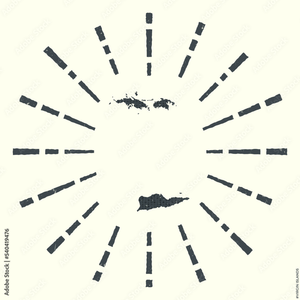 Virgin Islands Logo. Grunge sunburst poster with map of the island ...