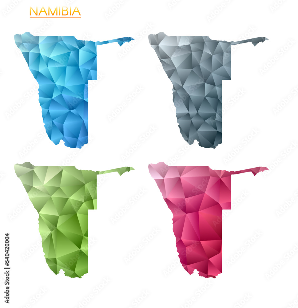 Set of vector polygonal maps of Namibia. Bright gradient map of country ...