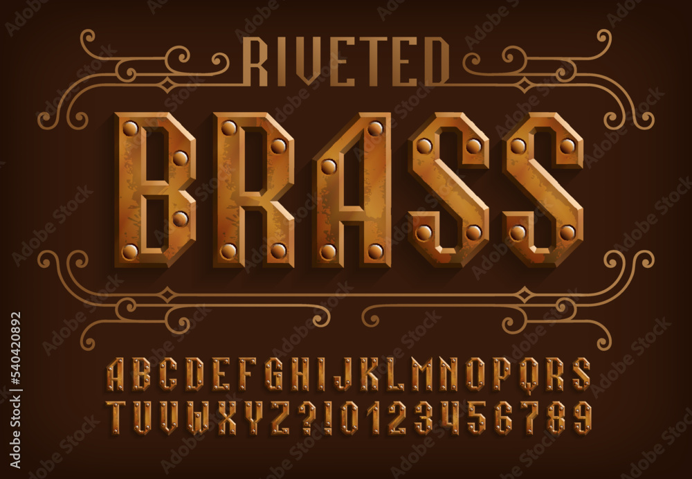 Photo & Art Print Riveted Brass alphabet font, epifantsev
