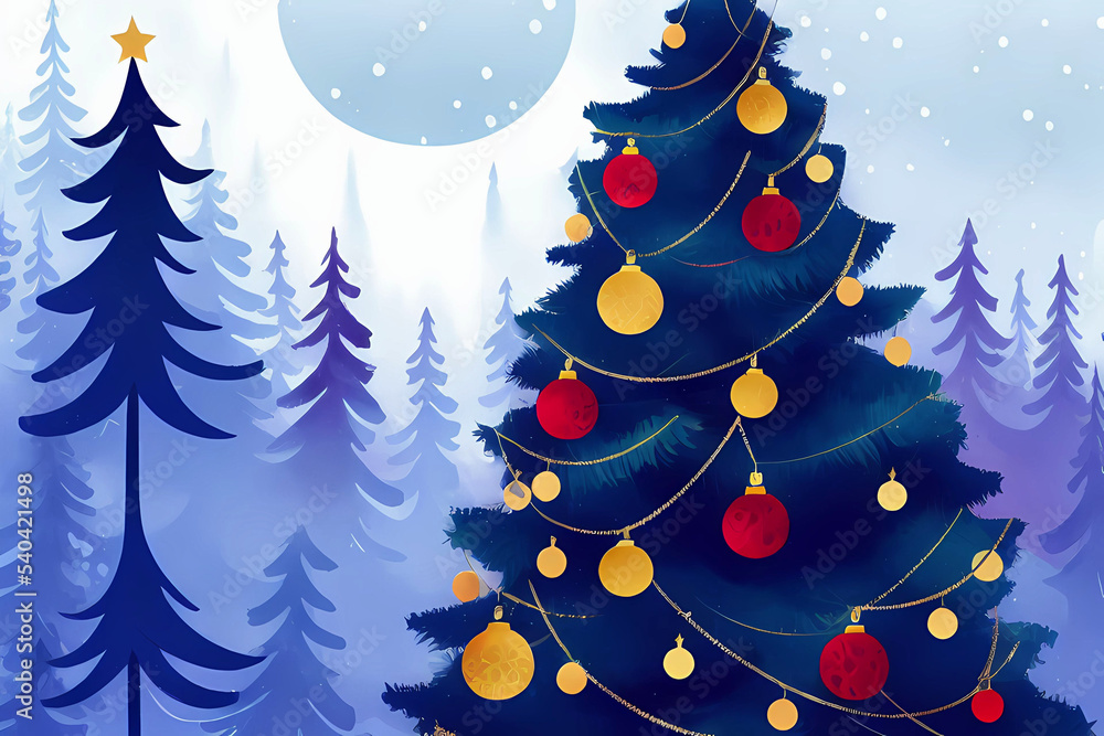 graphic illustration of christmas tree with some gifts in cartoon kids ...