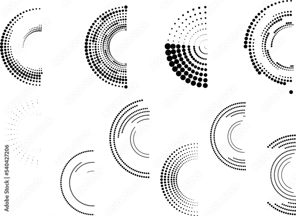 Design elements with circular halftone dots. Vector rotating dotted ...