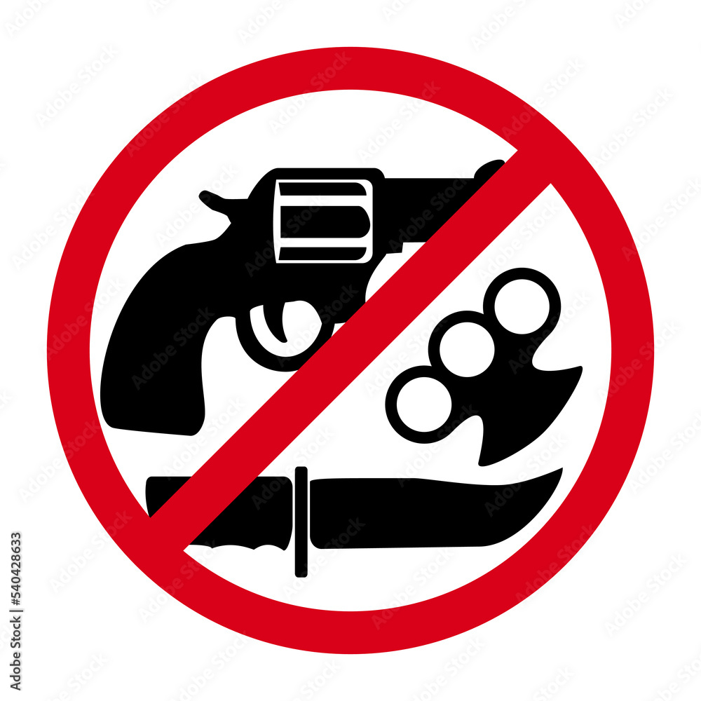 Please do not enter with any weapon. No weapons sign on red round with ...