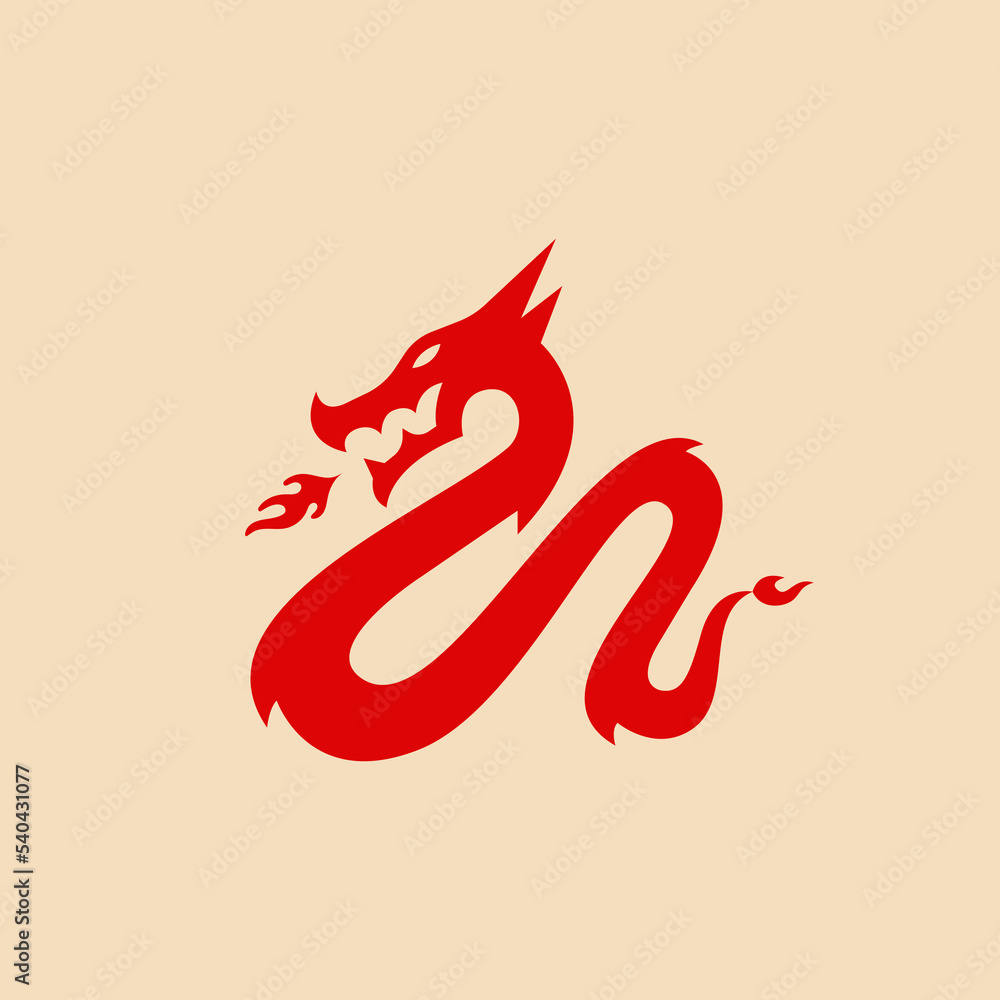 Dragon logo breathing fire vector illustration. Simple wild dragon icon ...