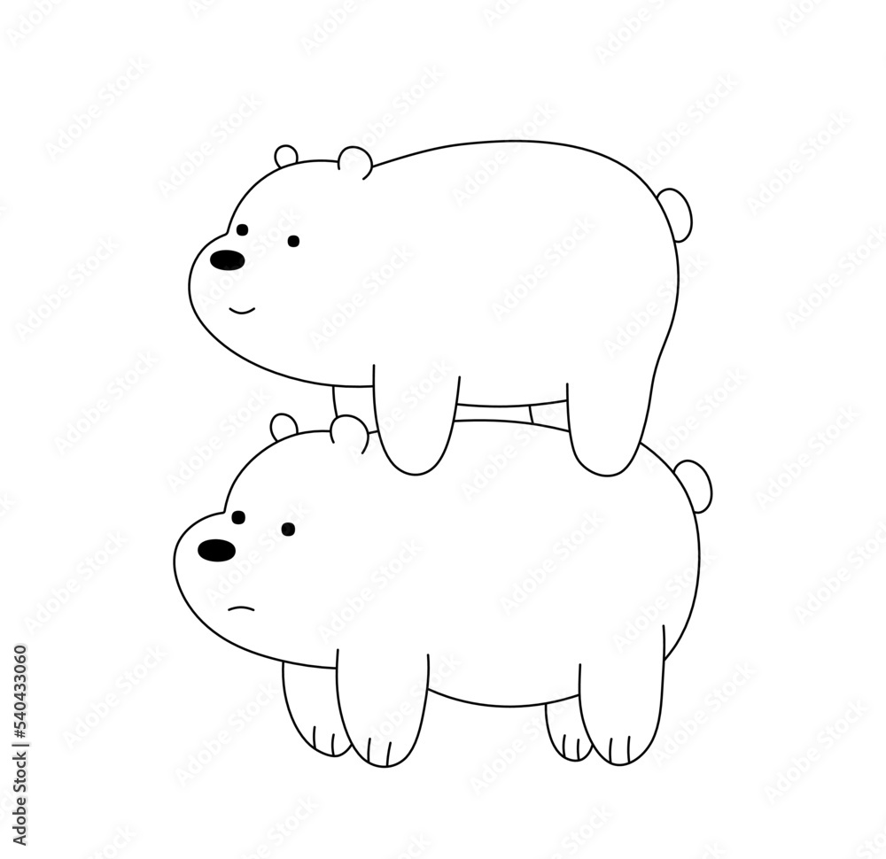 Vector isolated cute cartoon two white bears one standing astride ...