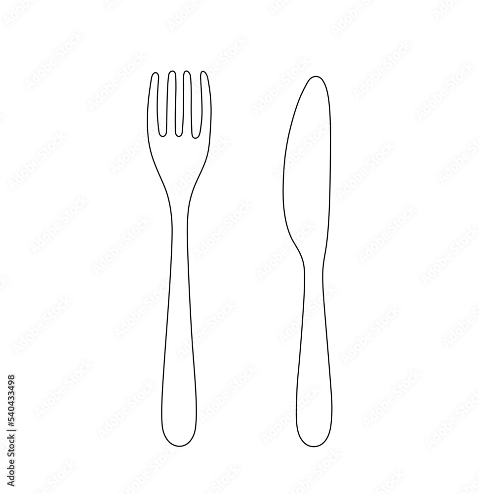 Vector isolated fork and knife rounded symbols colorless black and ...
