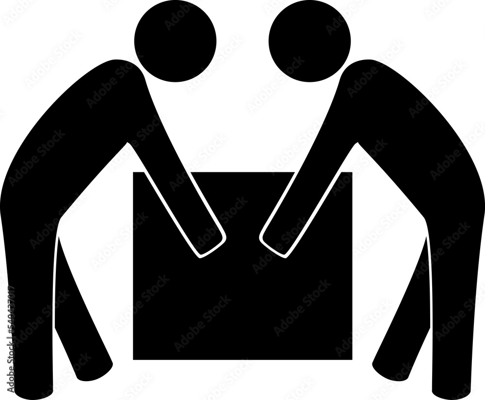 Heavy, two people lifting box icon, Packaging Symbol, transparent ...