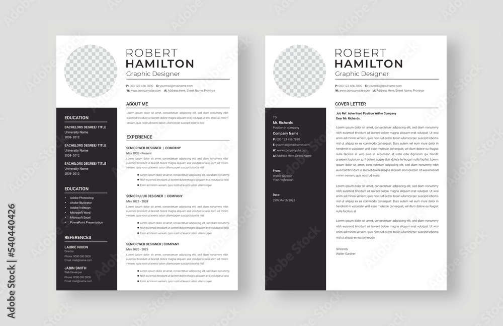 Job application resume template with cover letter design Stock Vector ...