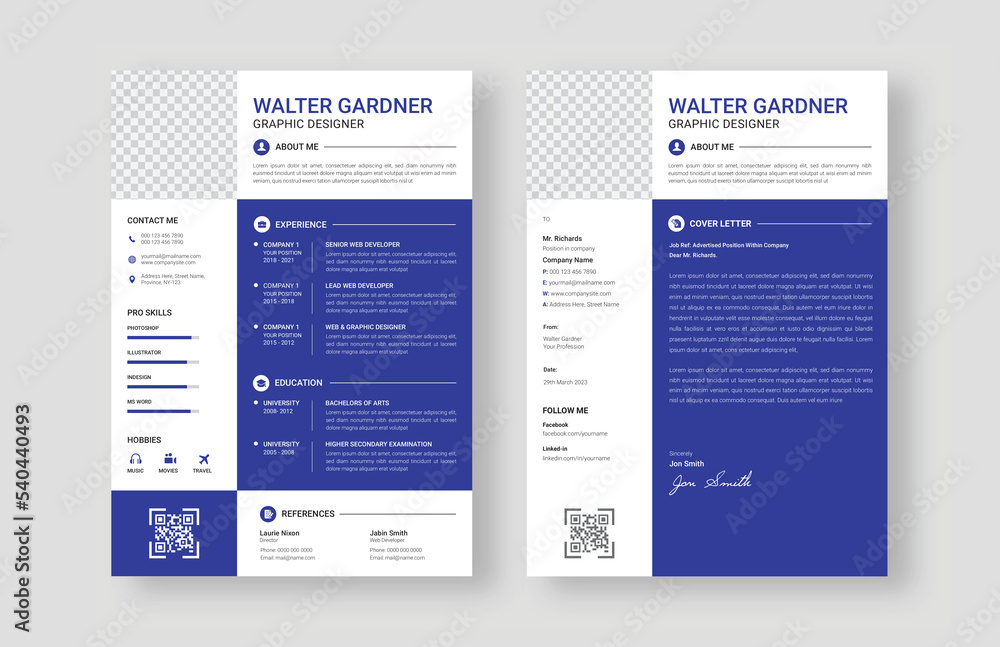 Clean and elegant resume template with cover letter, Creative cv ...