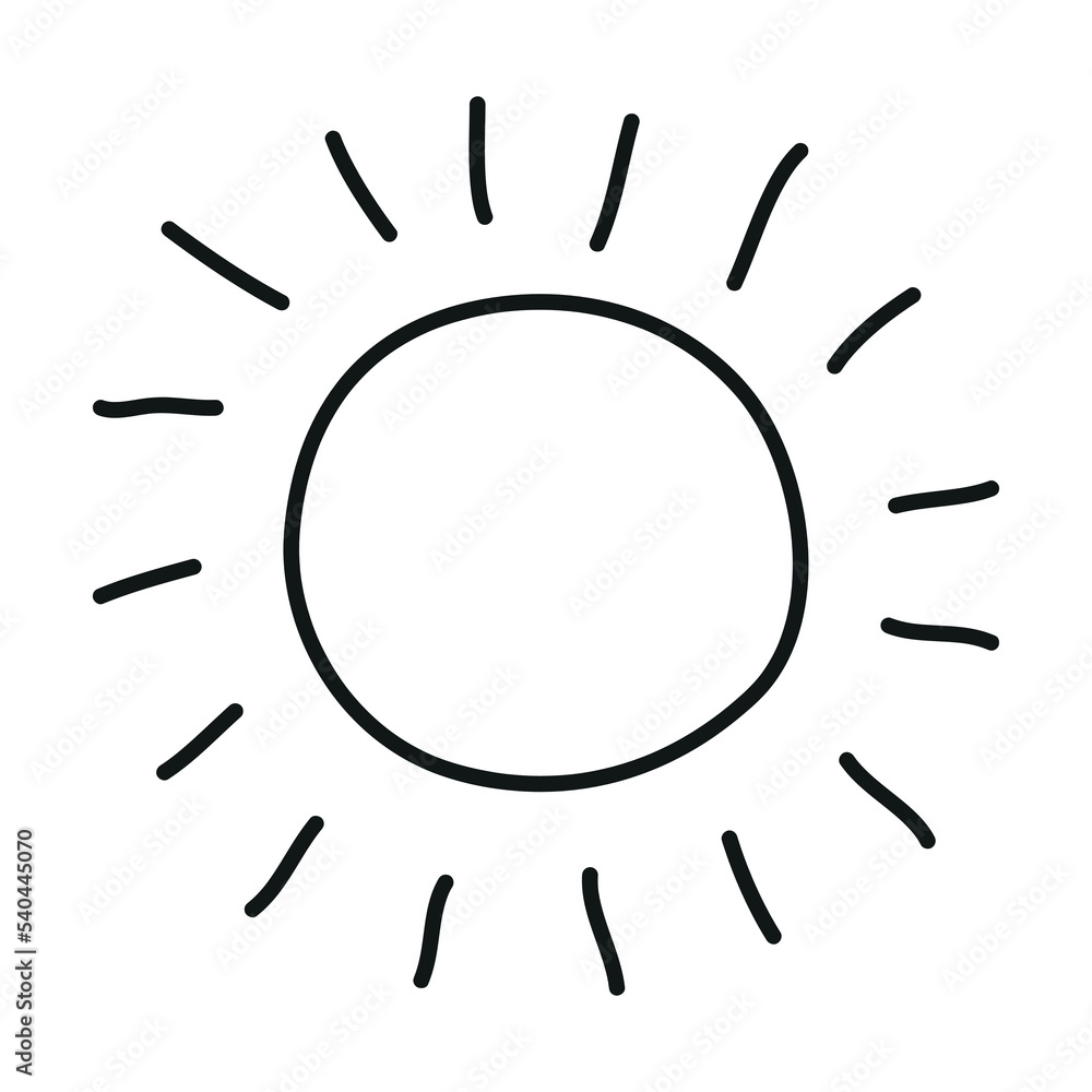 Cute hand drawn doodle vector. Sun drawing black and white. Isolated ...