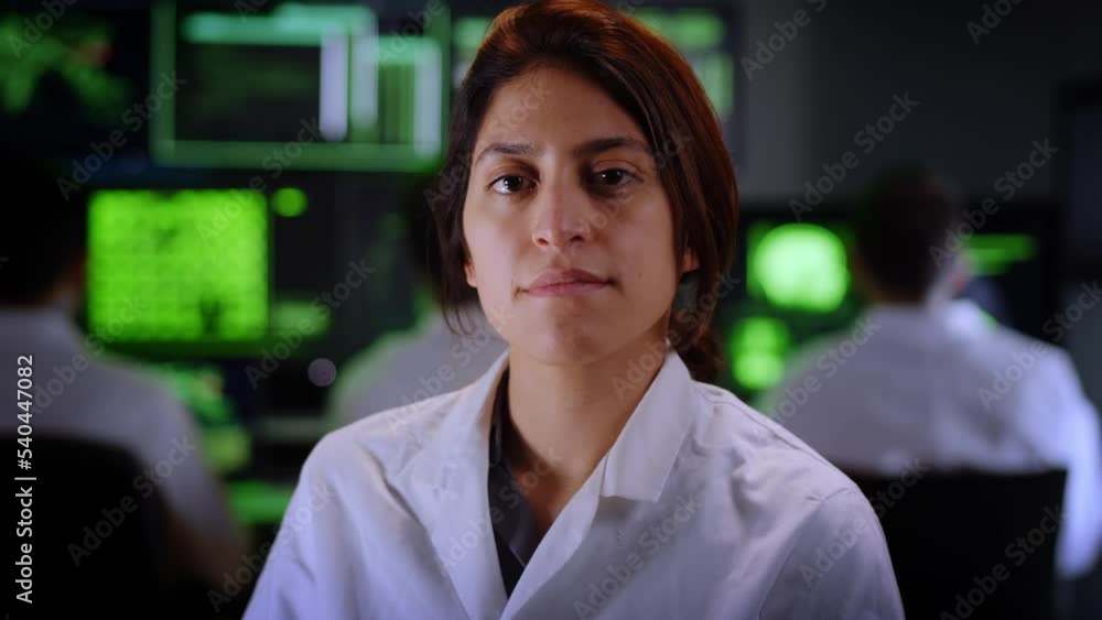 Female Medical doctor looking at the camera. Research woman Scientist ...