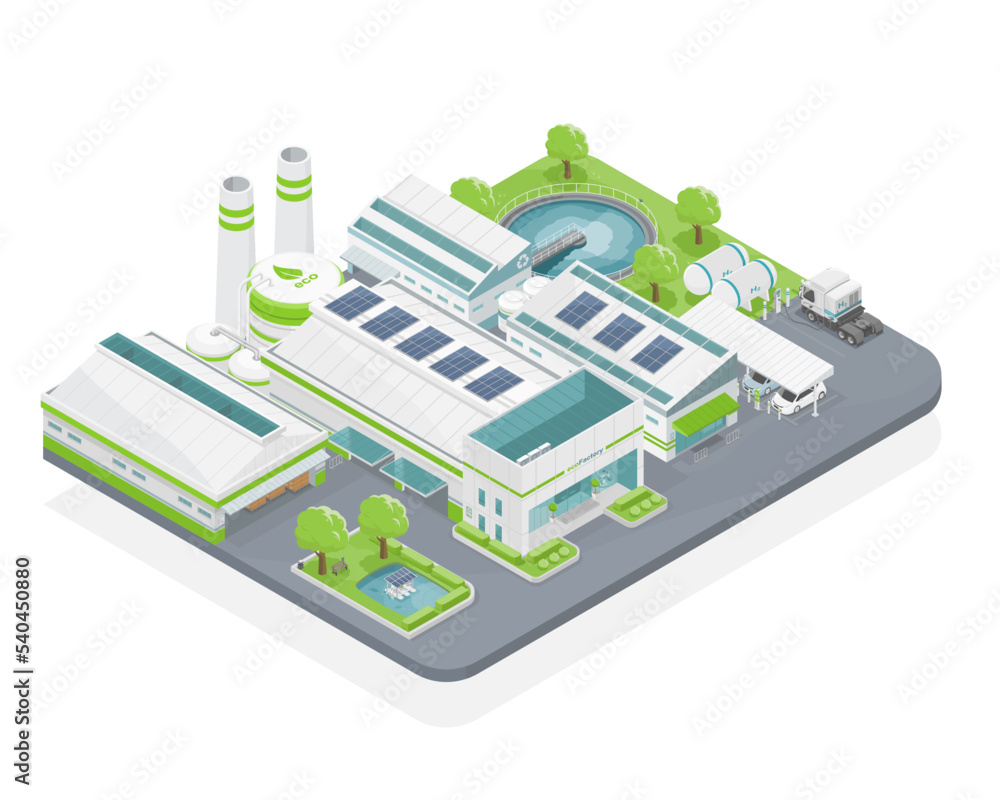 eco factory in ecology for industry with solar cell energy and ...