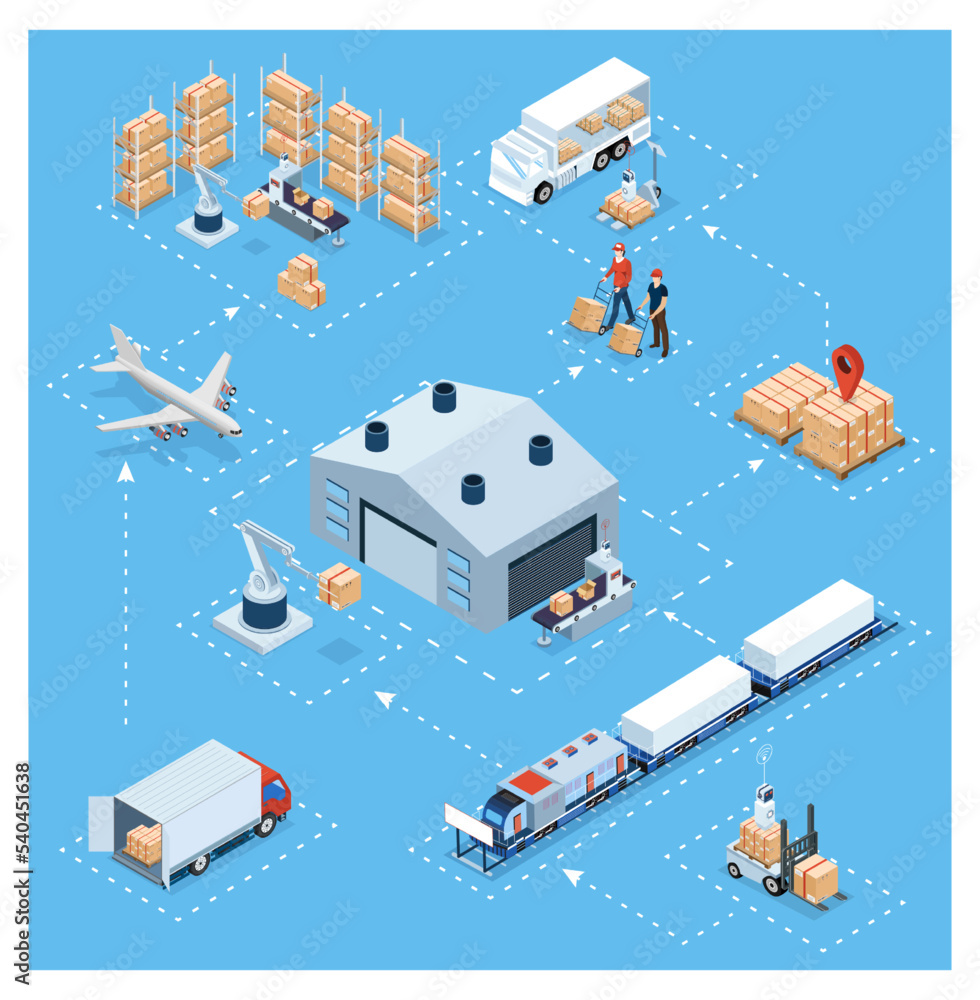 3D isometric Global logistics network concept with Transportation ...