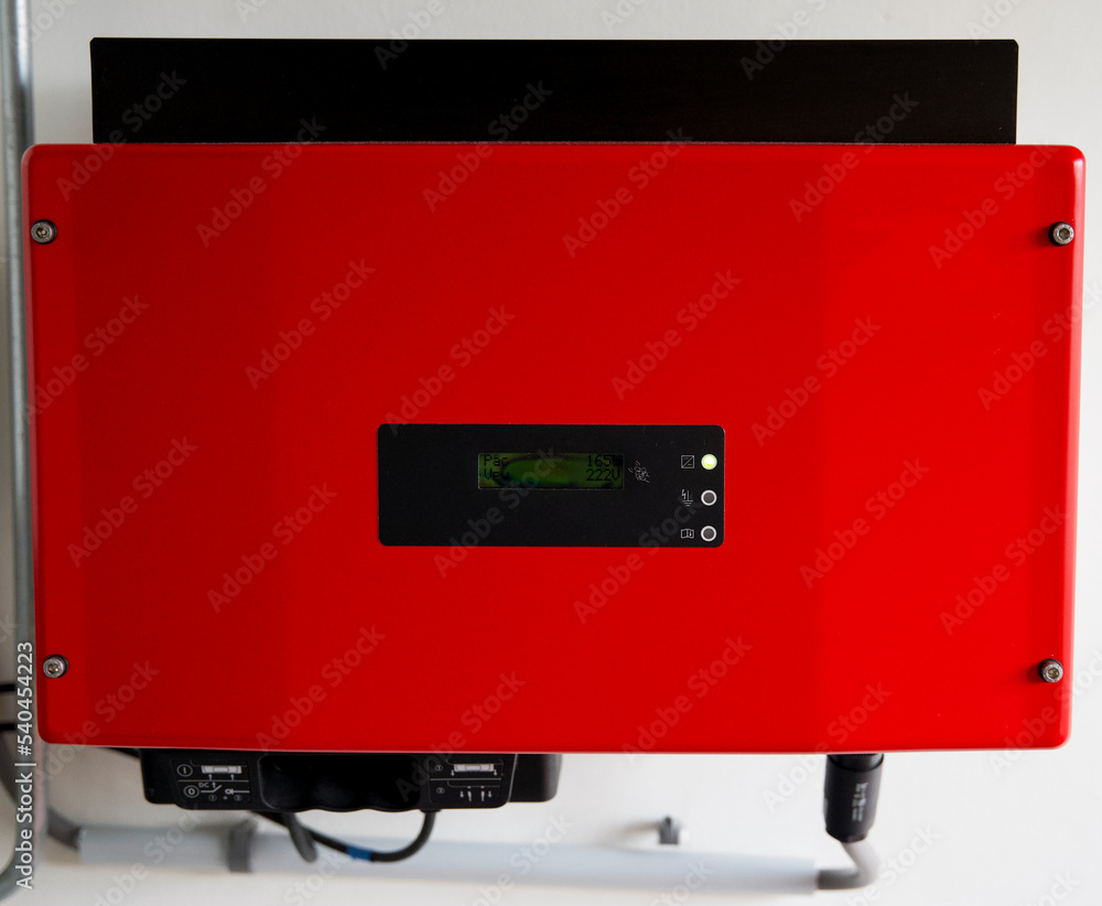 Red inverter converting solar energy into alternating current ...