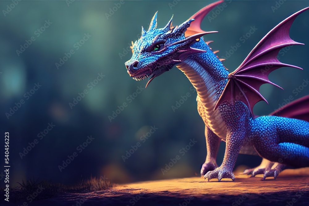 A curious fantasy tiny dragon swoops in for a closer look. Depth of ...