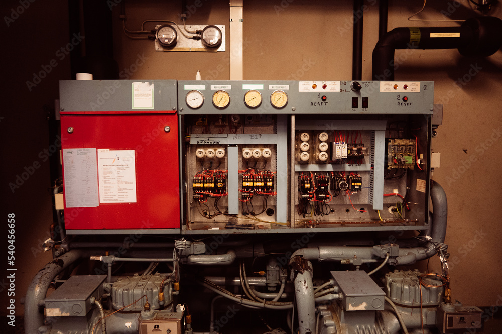 cold war bunker machine room for the cooling installation with electric ...