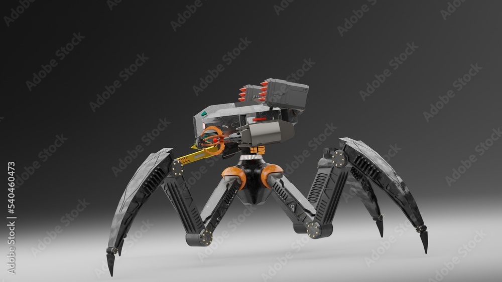 Spider robot Laser gun Install a full weapon system. 3D artwork.3D ...