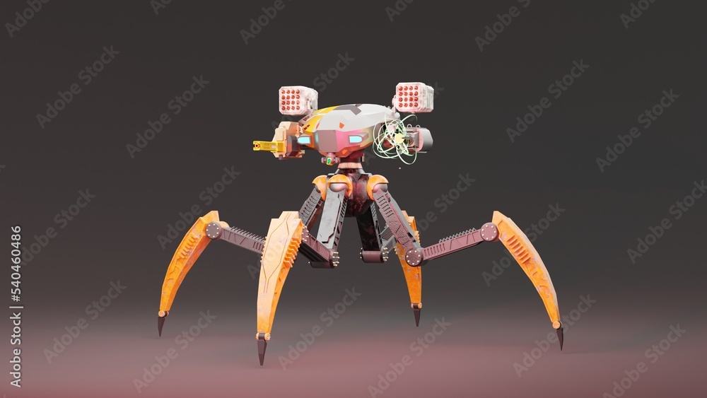 Spider robot Laser gun Install a full weapon system. 3D artwork.3D ...