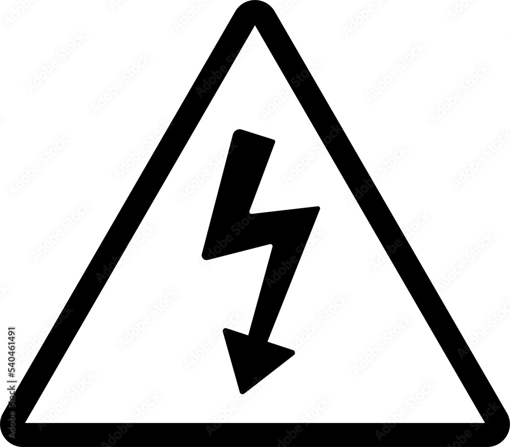 High voltage lightning triangle safety sign, black yellow electric ...