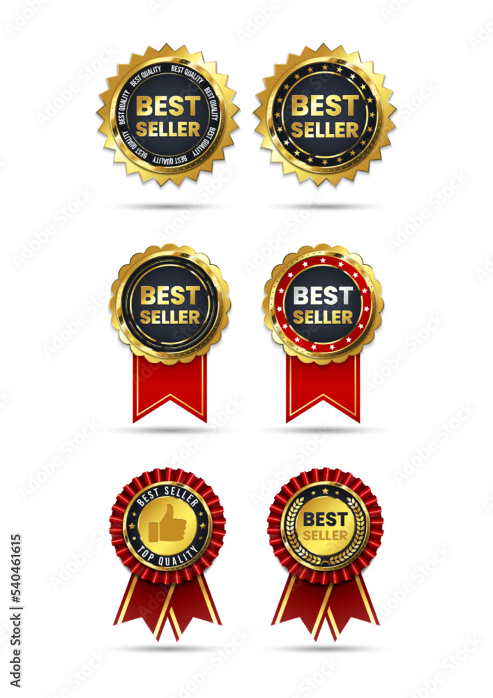 3d golden best seller award label collection. Realistic premium ...