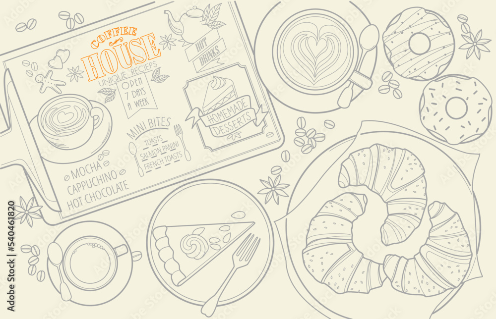 Photo & Art Print Hand drawn vector sketch illustrations of Café ...
