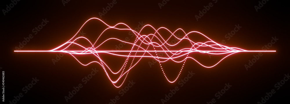Illustration of red 3D abstract wireframe sound waves, visualization of ...