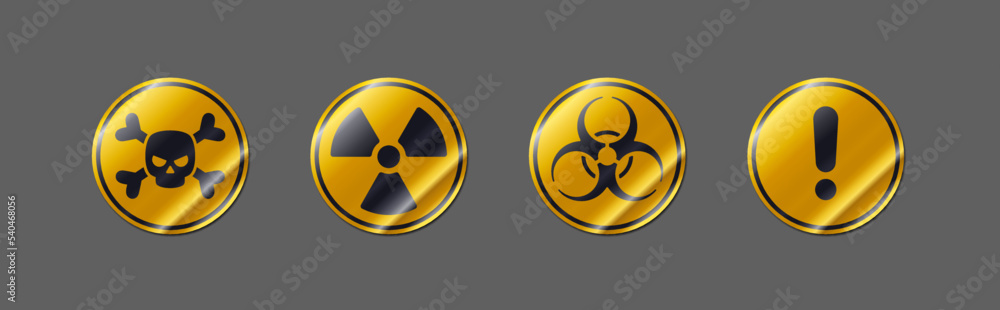 Warning realistic yellow paper stickers with radioactive, biohazard ...