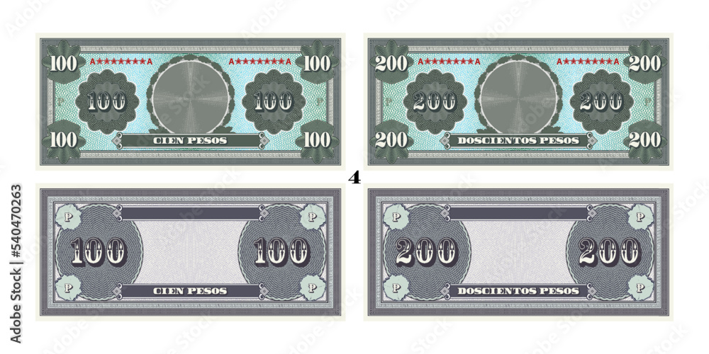 Vector set of obverse and reverse, paper gaming banknotes. One hundred ...