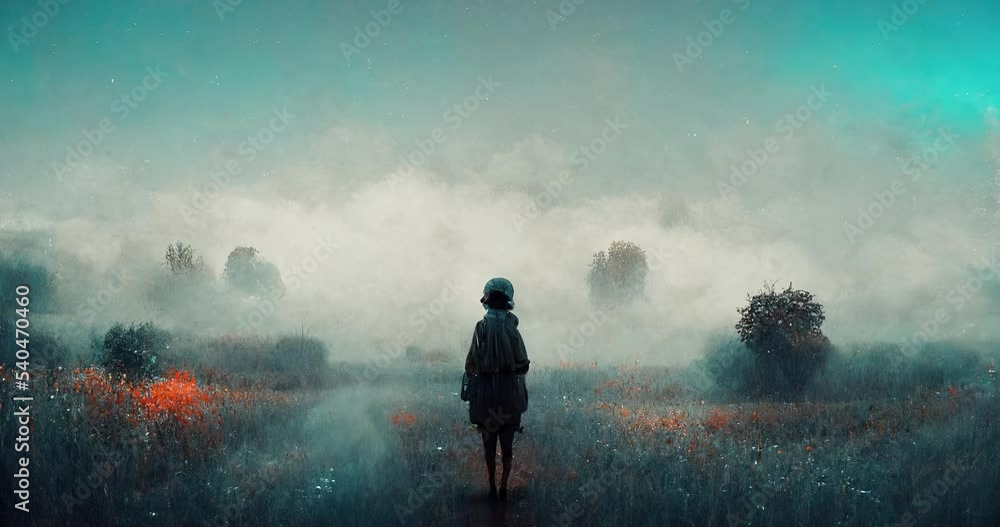 Spectral death ceremony of the dead in. winter cemetery, digital ...