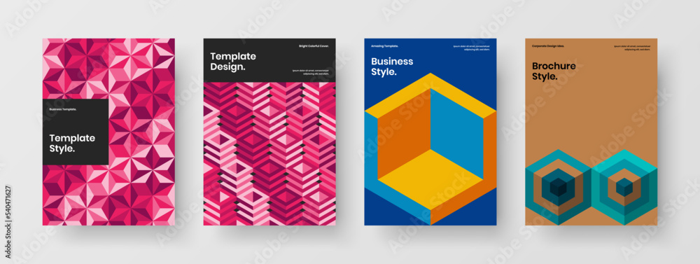 Premium pamphlet A4 vector design concept set. Unique mosaic shapes ...