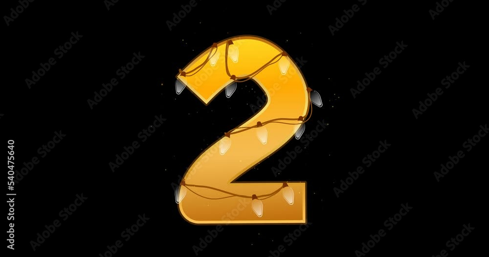 Number 2 animation. Digits with glowing christmas lights and bulbs ...