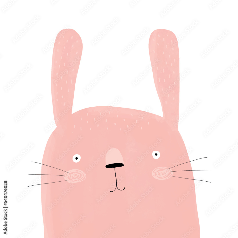 Sweet Nursery Vector Art with Pink Hand Drawn Bunny on a White ...