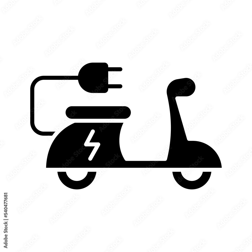 Electric motorcycle with plug pictogram icon symbol design, EV scooter ...