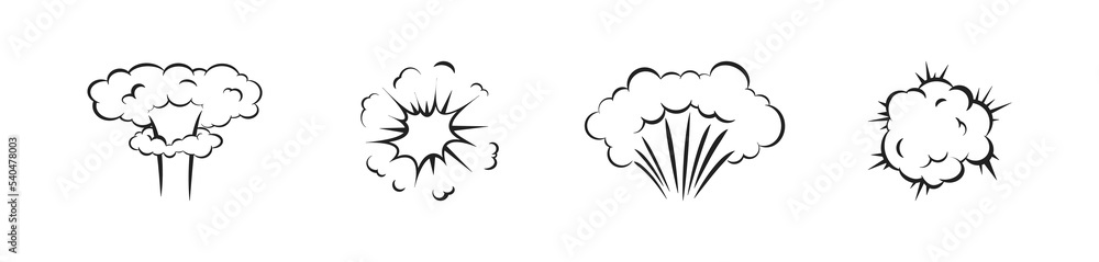 Explosion, bang, icon set. Exploding symbols. Nuclear explosion. Vector ...