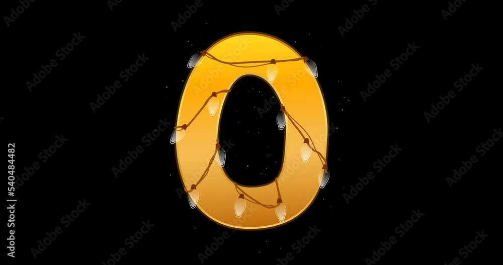 Number 0 animation. Digits with glowing christmas lights and bulbs ...