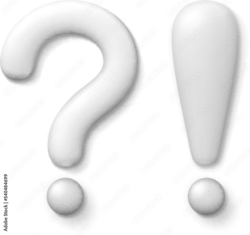 Question and exclamation 3d marks. Interrogation, white faq signs ...