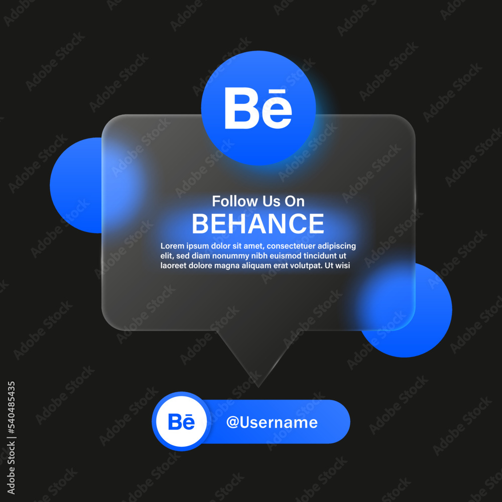 follow us on behance in speech bubble glassmorphism background with transparent glass . behance ...