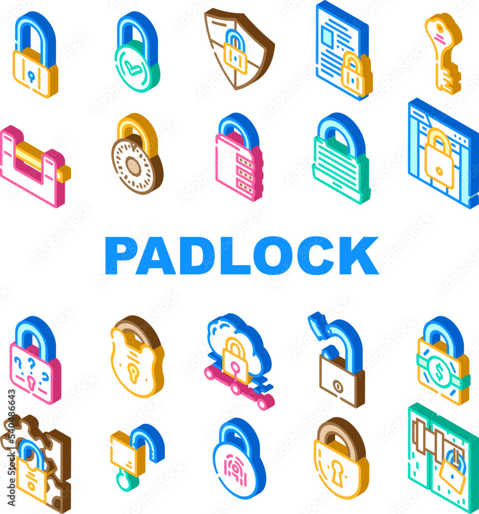 padlock lock safe password icons set vector. privacy secure, security ...