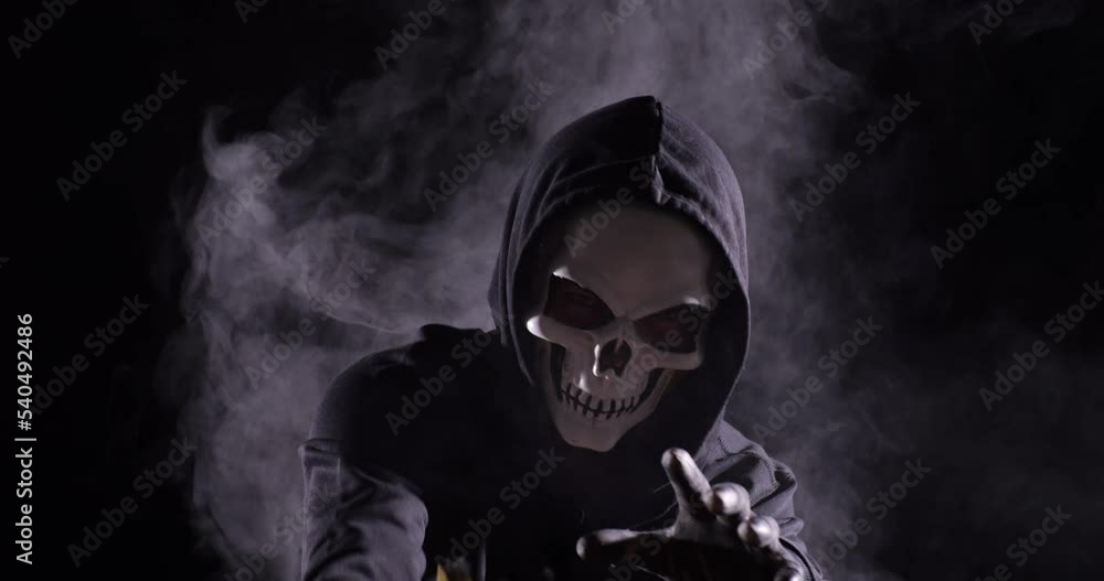 Close Up Of Scary Man In The Hooded Sweatshirt Wearing Halloween Mask ...