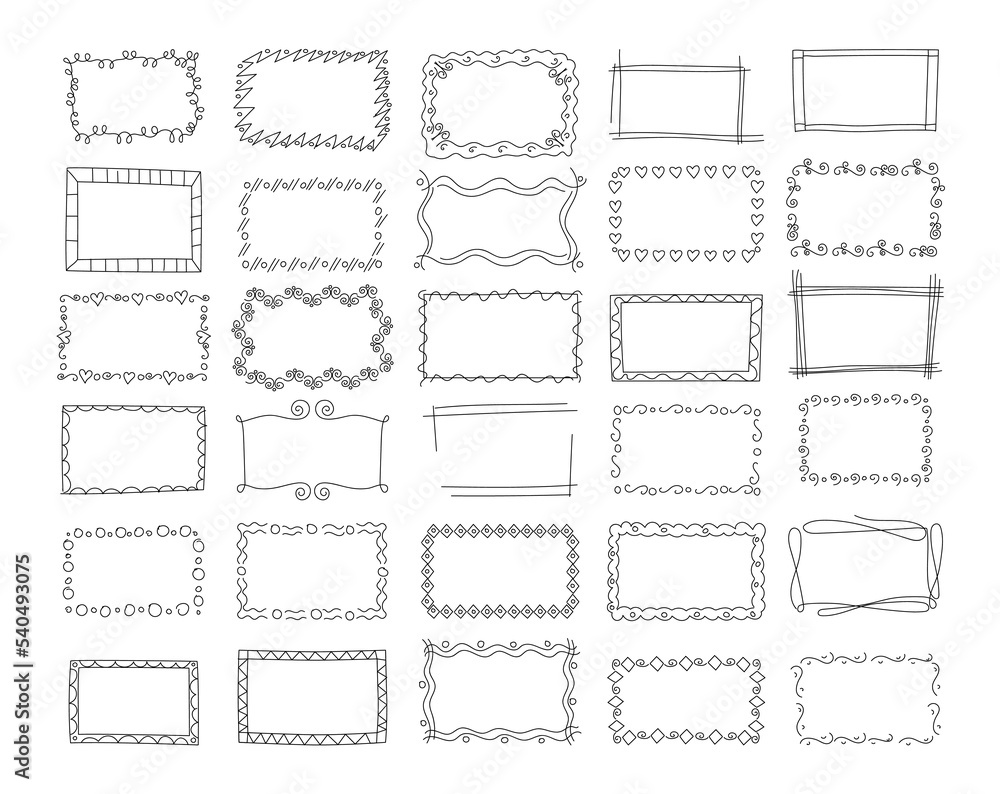 Hand drawn doodle sketch frames for photo. Vintage paper letter, simple ...