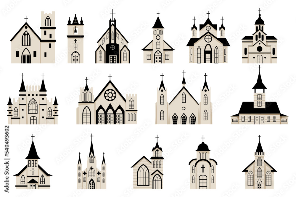 Vettoriale Stock Church buildings. Religion architecture. Monastery and ...