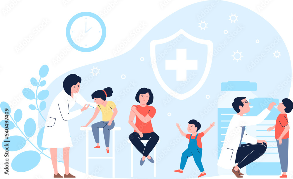 Children vaccination doctor and nurse. Kids receiving vaccine ...