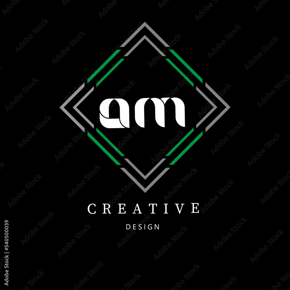 AM letter logo design with Square vector template. AM initial monogram ...
