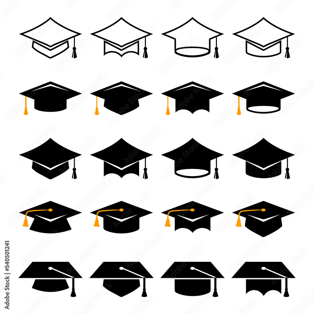 Graduation hat bundle, vector illustration, isolated images on white ...