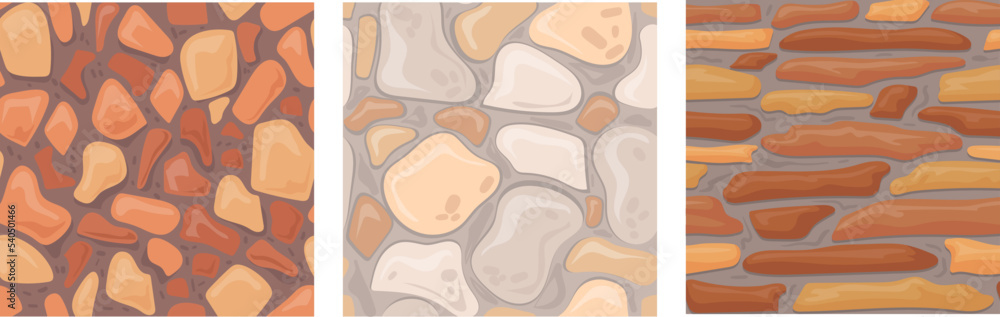 Cartoon stone tile. Game pavement wall texture, rock ground fossil ...