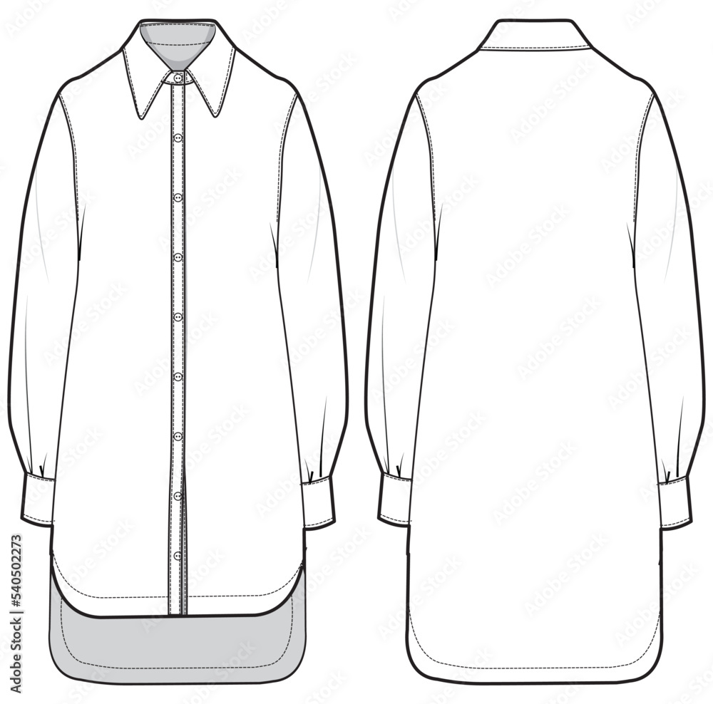 Women shirt dress design with collar flat sketch fashion illustration ...